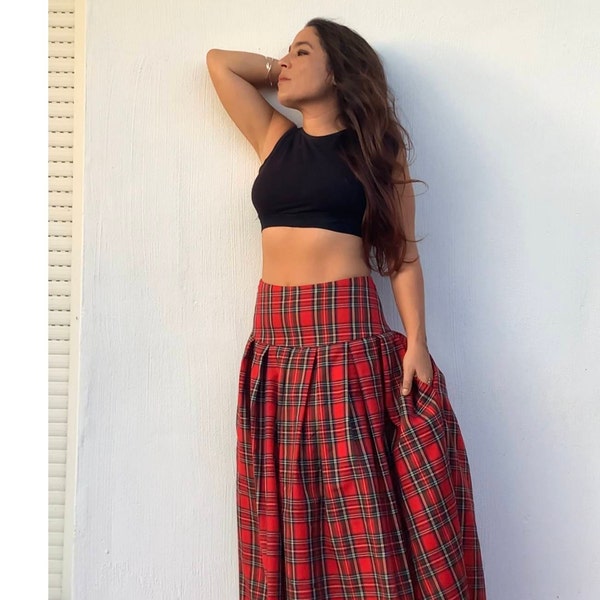 Lovely Checked Long Maxi Skirt/high or Low Waist Skirt/long Waistband ...