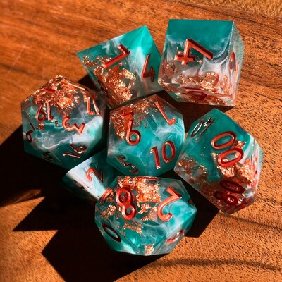 Shipwrecked Handmade Sharp Dice Teal/white/clear Resin Cast Dice Set of ...