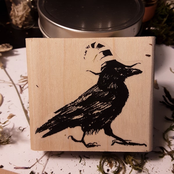 Raven in Witch Hat RUBBER STAMP, Halloween Stamp, Raven Rubber Stamp ...