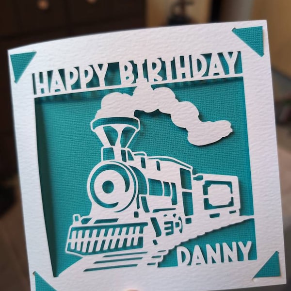 Steam Train Birthday Card, Happy Birthday Personalised Papercut Card ...