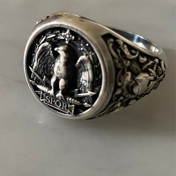 Sterling Silver Roman Eagle Ring, SPQR Signet Ring, Ancient Rome ...