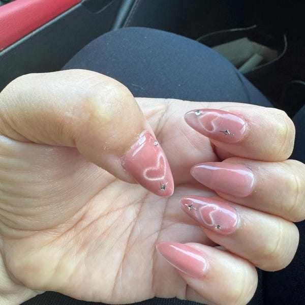 Red Cat Eye French Tips Rhinestone Press on Nails |red Almond False ...