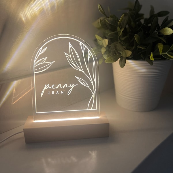 Personalized Acrylic Night Light | Boho Night LED Light | Kids Bedroom ...