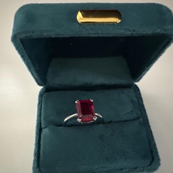 Emerald Cut Lab Created Ruby Solitaire Ring Yellow Gold Minimalist Ring ...