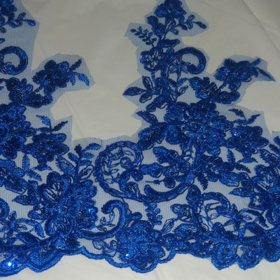 Royal Blue Lace Fabric Corded Flower Embroidery With Sequins - Etsy