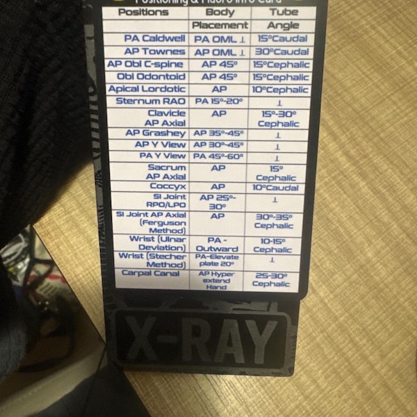 Xray Positioning Card and Fluoroscopy Exams List and Angulations ...