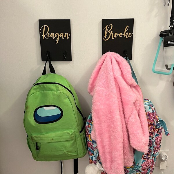 Backpack Hooks, Mud Room Hooks, Personalized Towel Hooks, Bathroom Name ...