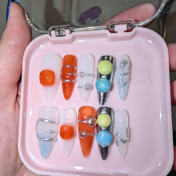Kawaii Monkey Press on Nails, 3D Banana Cute Nail Art, Pink Fun Cartoon ...