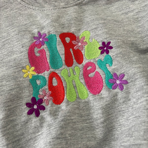 Girl Power Retro Embroidery Design, Girl Flower Embroidery Design ...