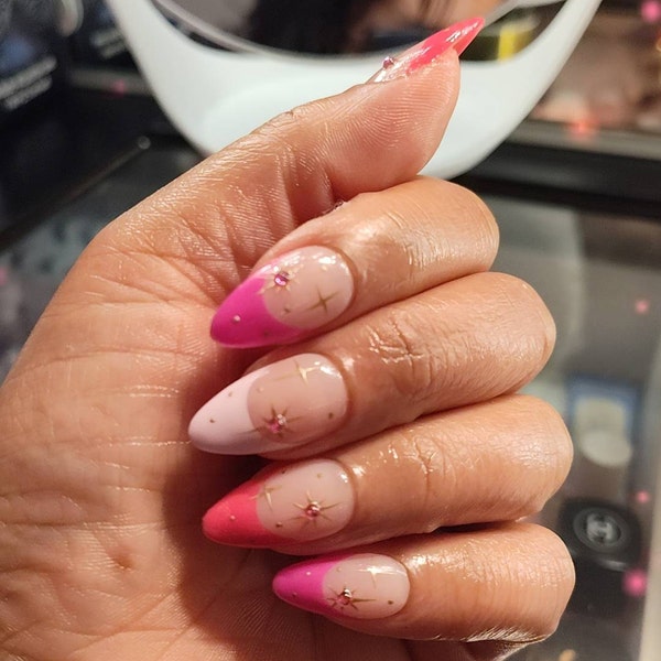 Red French Tip Nails Short Almond Nails Red Nails Short Press on Nails ...