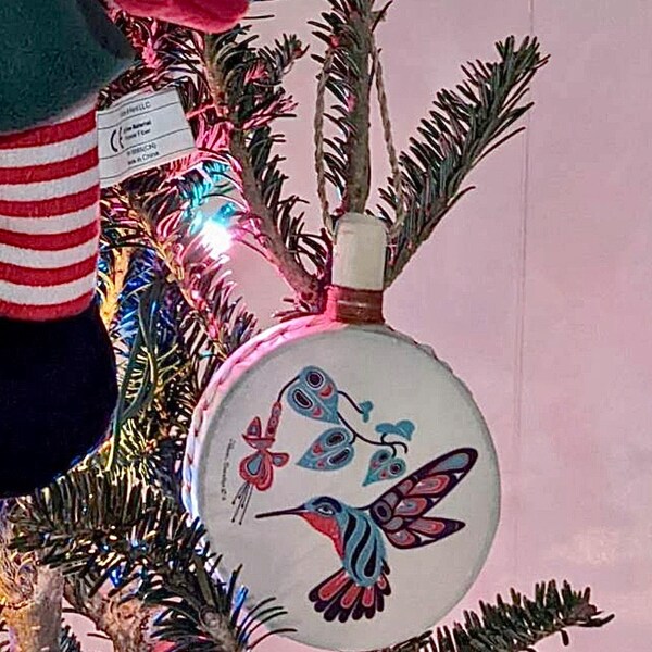 Hummingbird & Fuchsia Holiday Drum Ornament / Designed by Tlingit ...