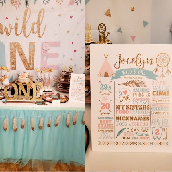 Wild One Birthday Board - Printable DIGITAL FILE - Pink, Mint & Gold ...