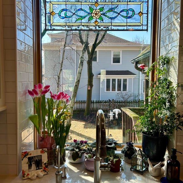Stained Glass Transom Window Hanging 29 1/2 X 13 INCLUDING HOOKS BRASS ...
