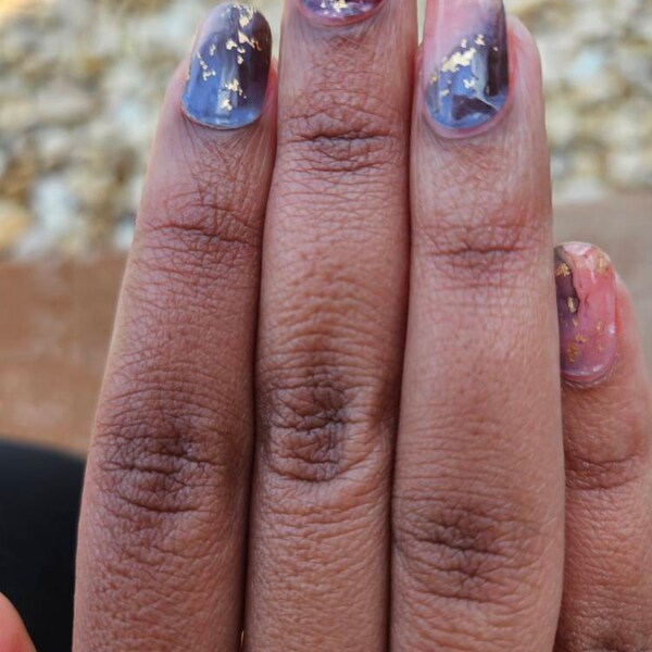 Midnight Marble Nail Wraps With Gold Flake Accents • Blue Watercolor ...