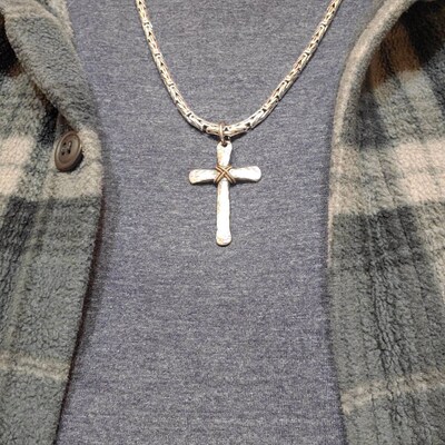 Handmade Hammered Sterling Silver Cross With Copper Wrap, Available as ...