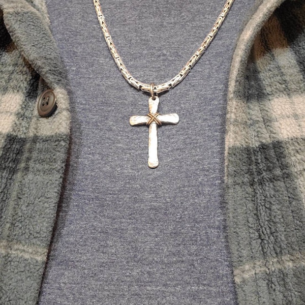 Hand Forged Sterling Silver Cross Necklace: Rustic Gold Filled Wrap - Etsy
