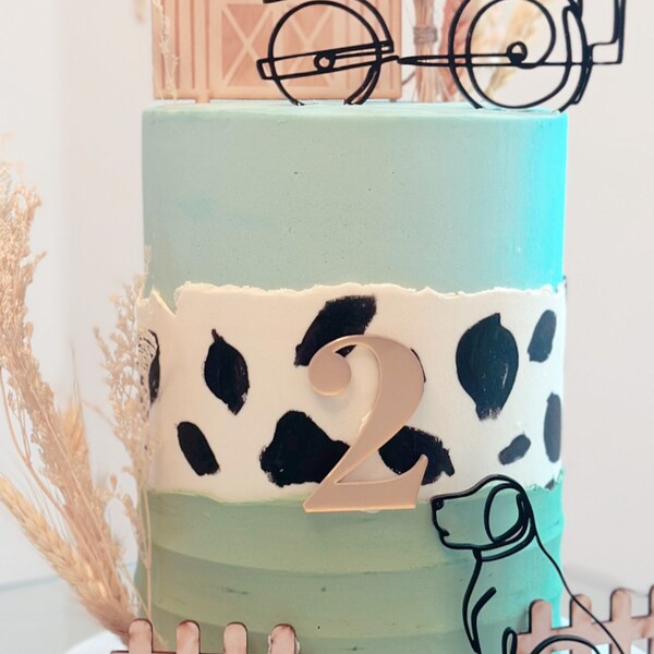 Farm Cake Topper Set Farm Yard Party Cake Decor Line Art Dog Cake ...