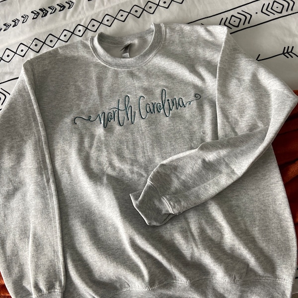 Embroidered State Name Crew Neck Sweatshirt | State Pride Stitched ...