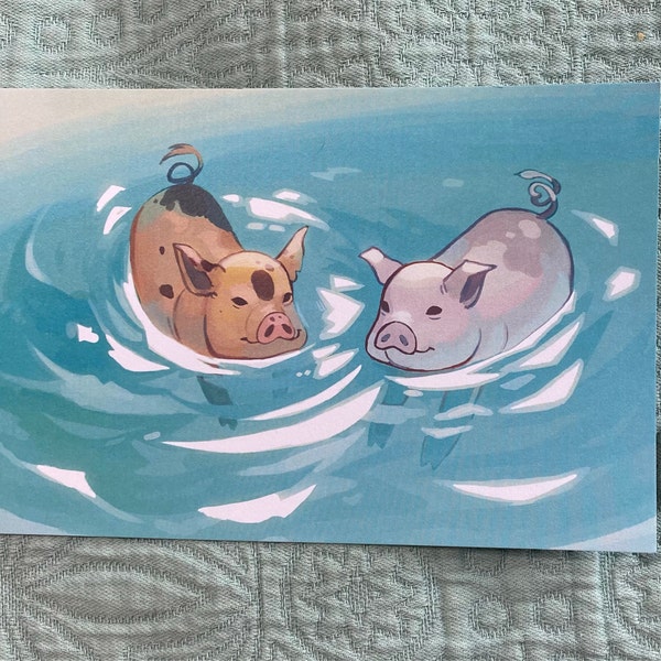 Swimming Piggies Print - Etsy