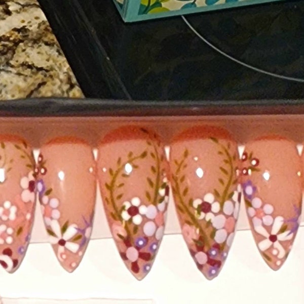 Blue Bouquet Spring Press on Nails - 10 or 20pc Blue Flower Press on ...