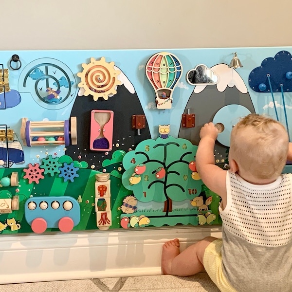 Large Busy Board for Toddler With Green Fields and Grey Mountains ...