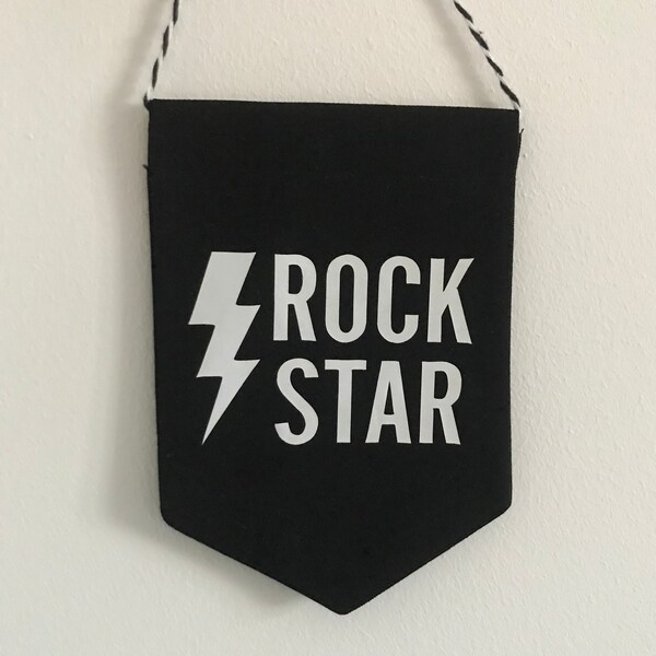 Rock Star Handmade Fabric Flag, Monochrome Hanging Wall Banner ...