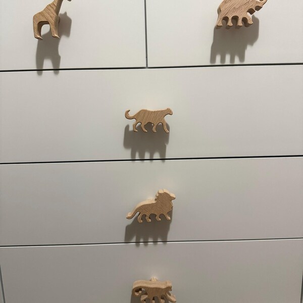 Safari Animal Dresser Knob for Nursery, Drawer Pull Handle for Kids Room. Giraffe Lion Elephant ...