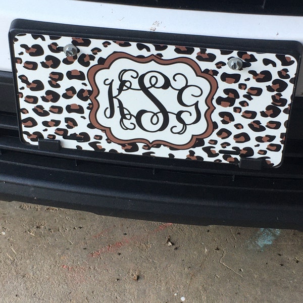 White Leopard Cheetah License Plate Monogram Car Tag Animal Print Car ...