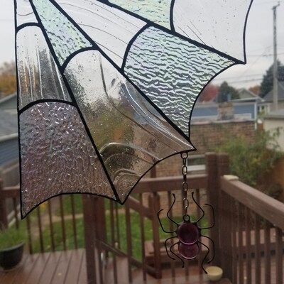 Halloween Stained Glass Spider Web Cobweb Net Suncatcher Panel Black ...