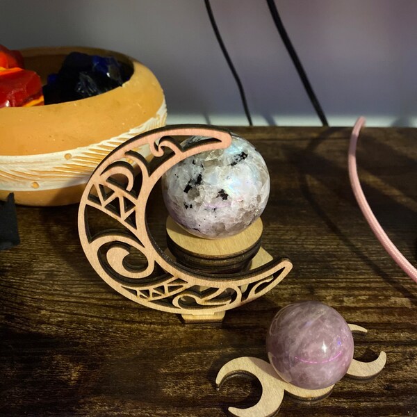 Crescent Moon Sphere Stand / Quality Handmade/ Wooden/ Crystal Ball ...