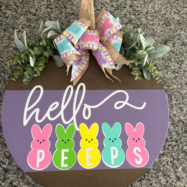 Happy Easter Front Door Decor | Easter Welcome Sign | Hello Peeps ...