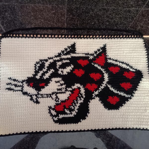 Love Heart Panther Traditional Tattoo Crochet Wall Hanging Tapestry ...