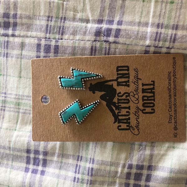 Western Lightning Bolt Stone Stud Earrings - Etsy