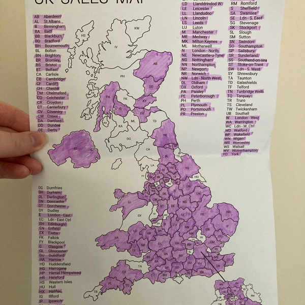 EDITABLE UK Postcode Sales Map, Business Colour in Map, Etsy Sales ...