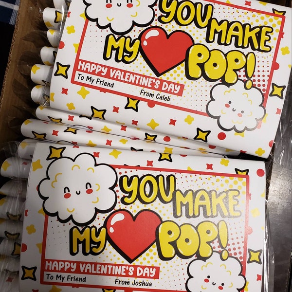 Popcorn Bags Wrap Kids Valentines Cards Printable EDITABLE Names You ...