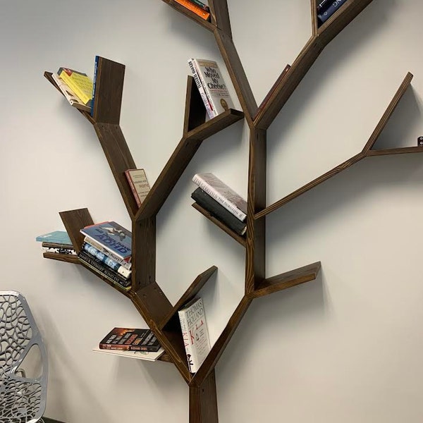 Wood Tree Bookshelves, Live Edge Pine Tree Wall Bookcases, Wooden Book ...