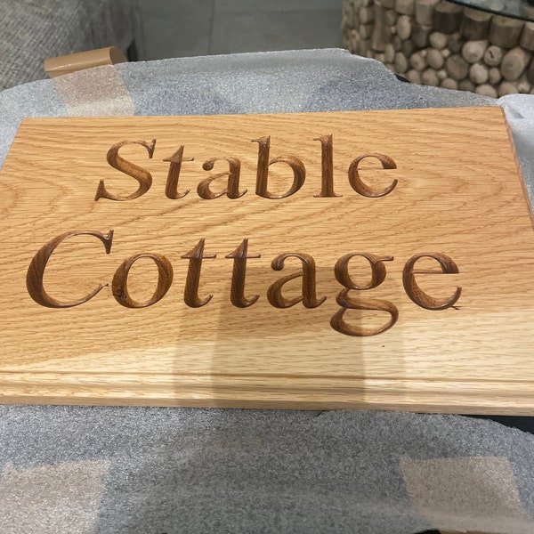 Solid OAK HOUSE SIGN, Outdoor House Sign, Personalized, Engraved, Wood ...