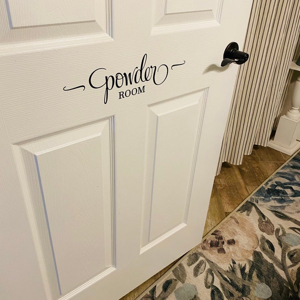 Powder Room Decal, Washroom Vinyl Decal, Bathroom Door Sticker Quote ...