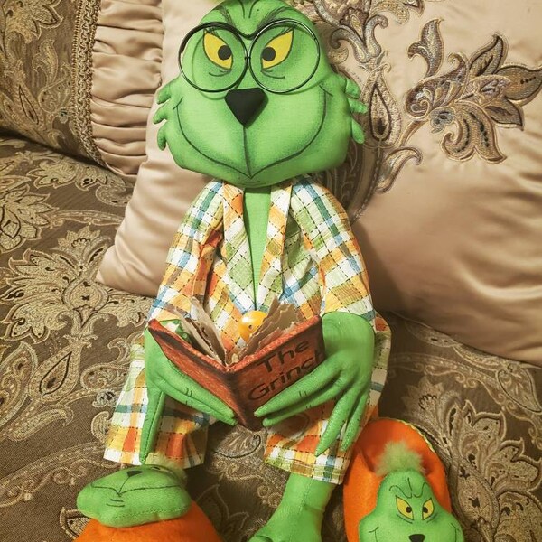 Primitive Hand-crafted Sitting Frog Doll With Slippers and Book Doll ...