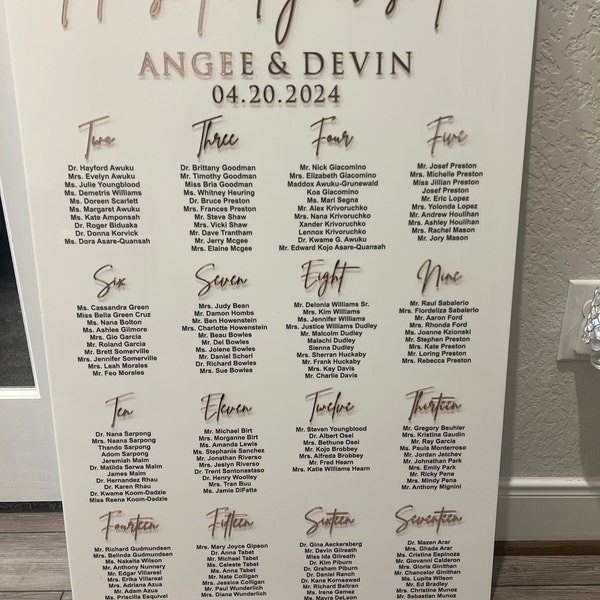 White Acrylic Seating Chart, Wedding Seating Chart, Wedding Seating ...