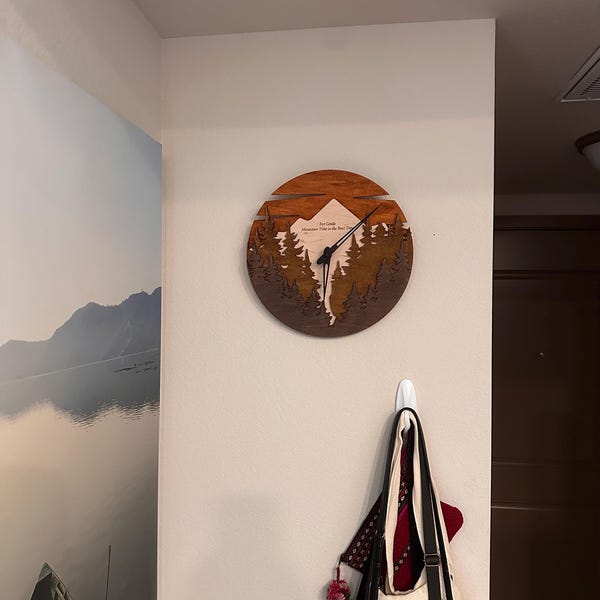 Mountain Wall Clock,wood Mountain Clock,wall Clock Unique,nature Clock ...