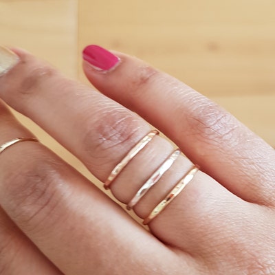 Thin Gold Ring Tri Color Stack Ring Set - Etsy