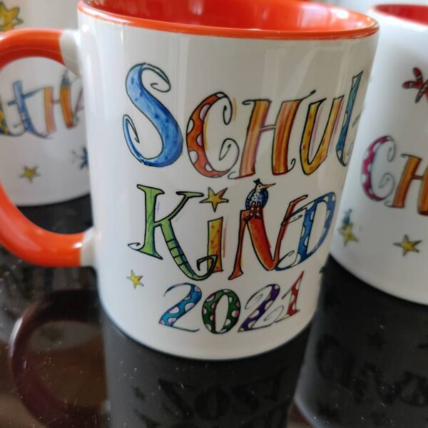 Schulkind Tasse mit Namen, Schulkind 2024 , Einschulungsgeschenk , Geschenk zur Einschulung ...