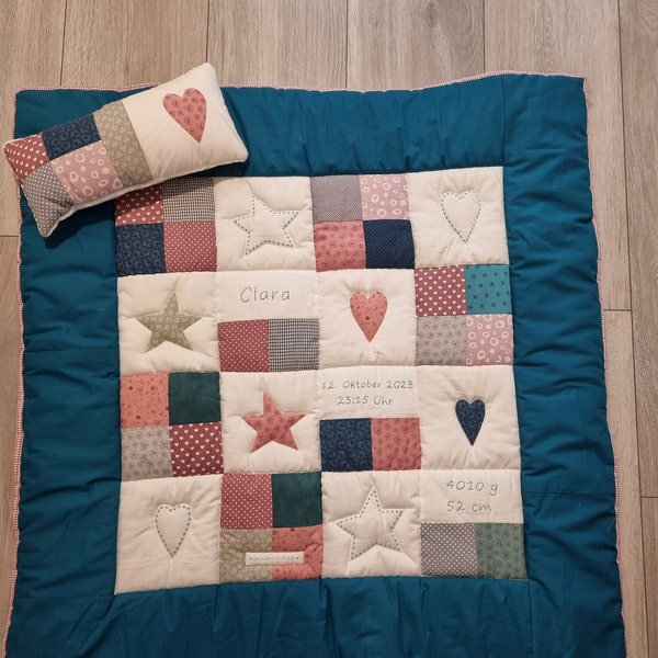 Krabbeldecke mit Namen, Babydecke, Krabbeldecke mit Namen Frieda Patchworkdecke, personalisiert ...