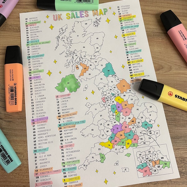 UK Postcode Sales Map DIGITAL DOWNLOAD, Small Business Tracker, Sales ...