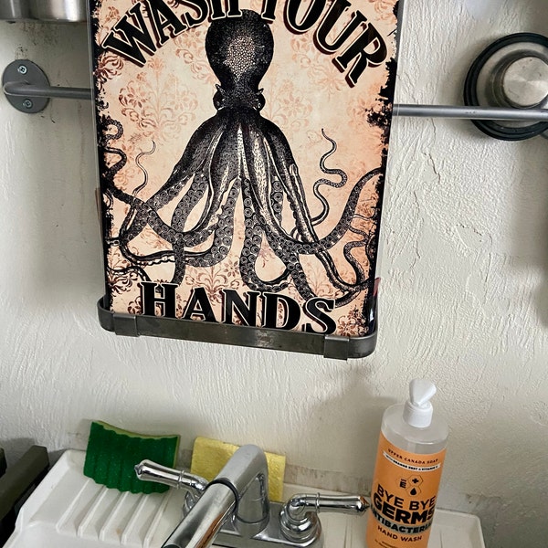 Octopus Wash Your Hands Bathroom Wall Decor Kitchen Art Antique Style ...