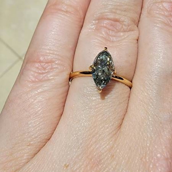 Bezel Set Moissanite Ring Three Stone Moissanite Unique Engagement Ring 2.30 CTW White Emerald ...