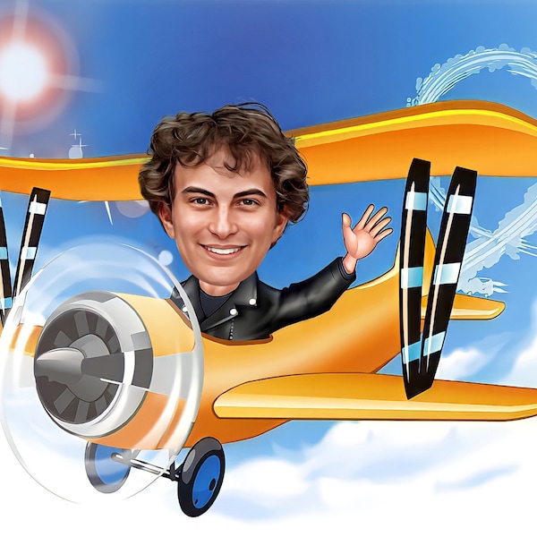Cartoon Pilot Portrait, Pilot Gifts, Aviation Gifts, Airplane Airline ...
