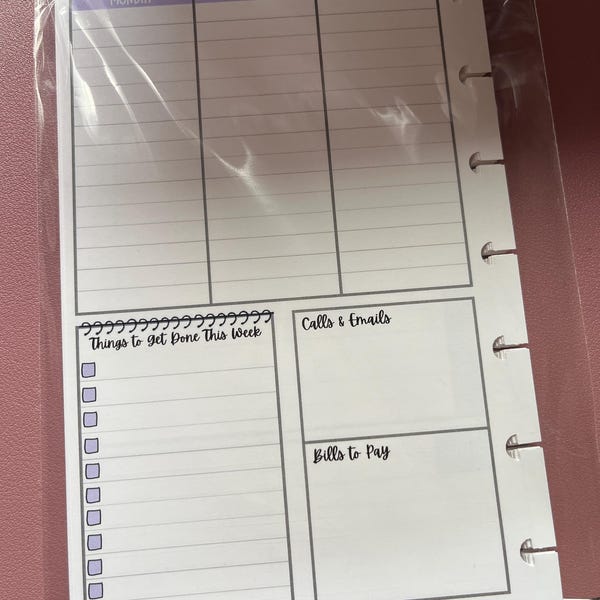 Undated Hourly Planner Inserts for Classic 9 Disc Planners Monday to ...