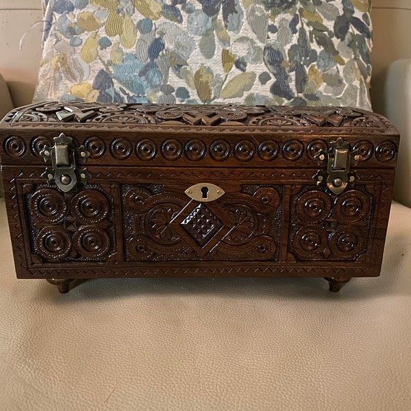 Large Wooden Box, Carved Wood Coffer, Wood Jewelry Box, Jewelry Case ...